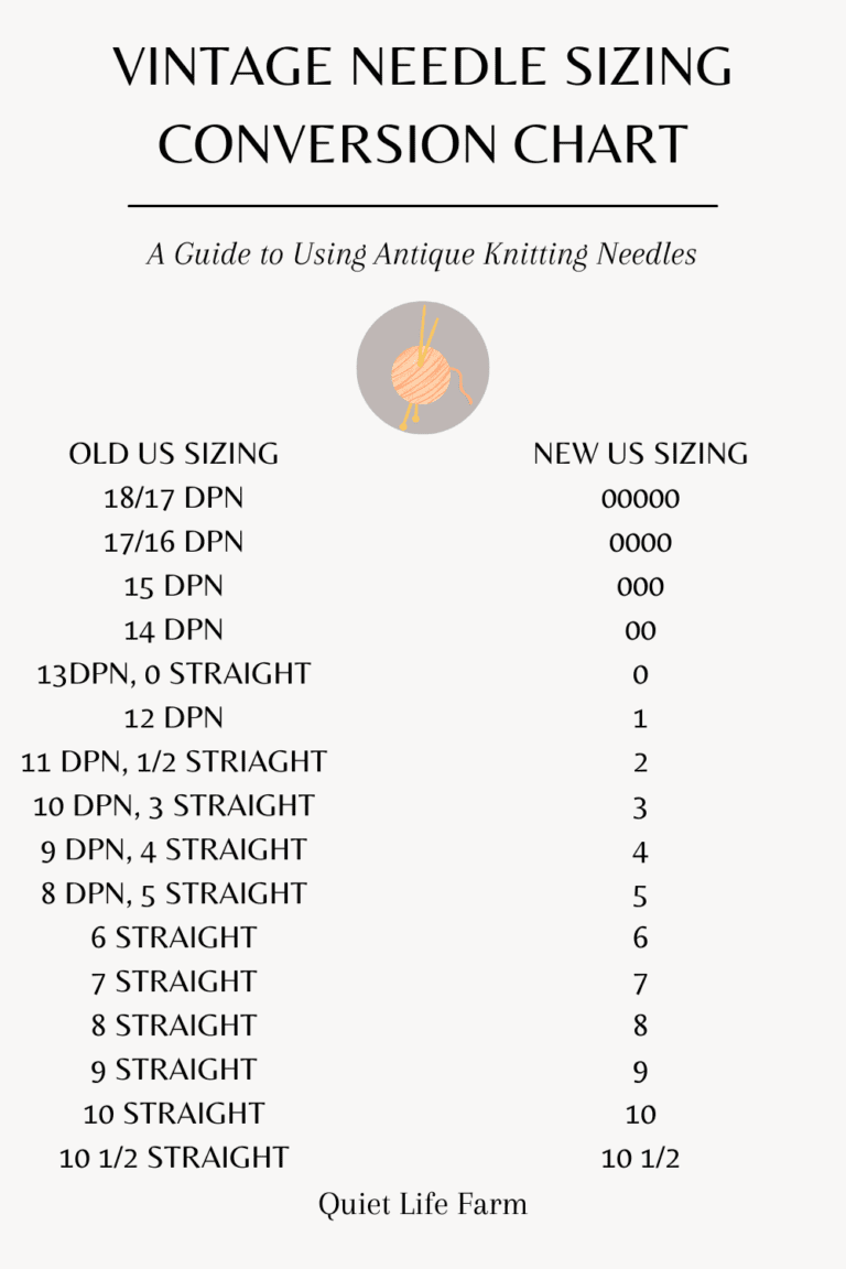 Knitting Needle Size Conversion Chart - Quiet Life Farm