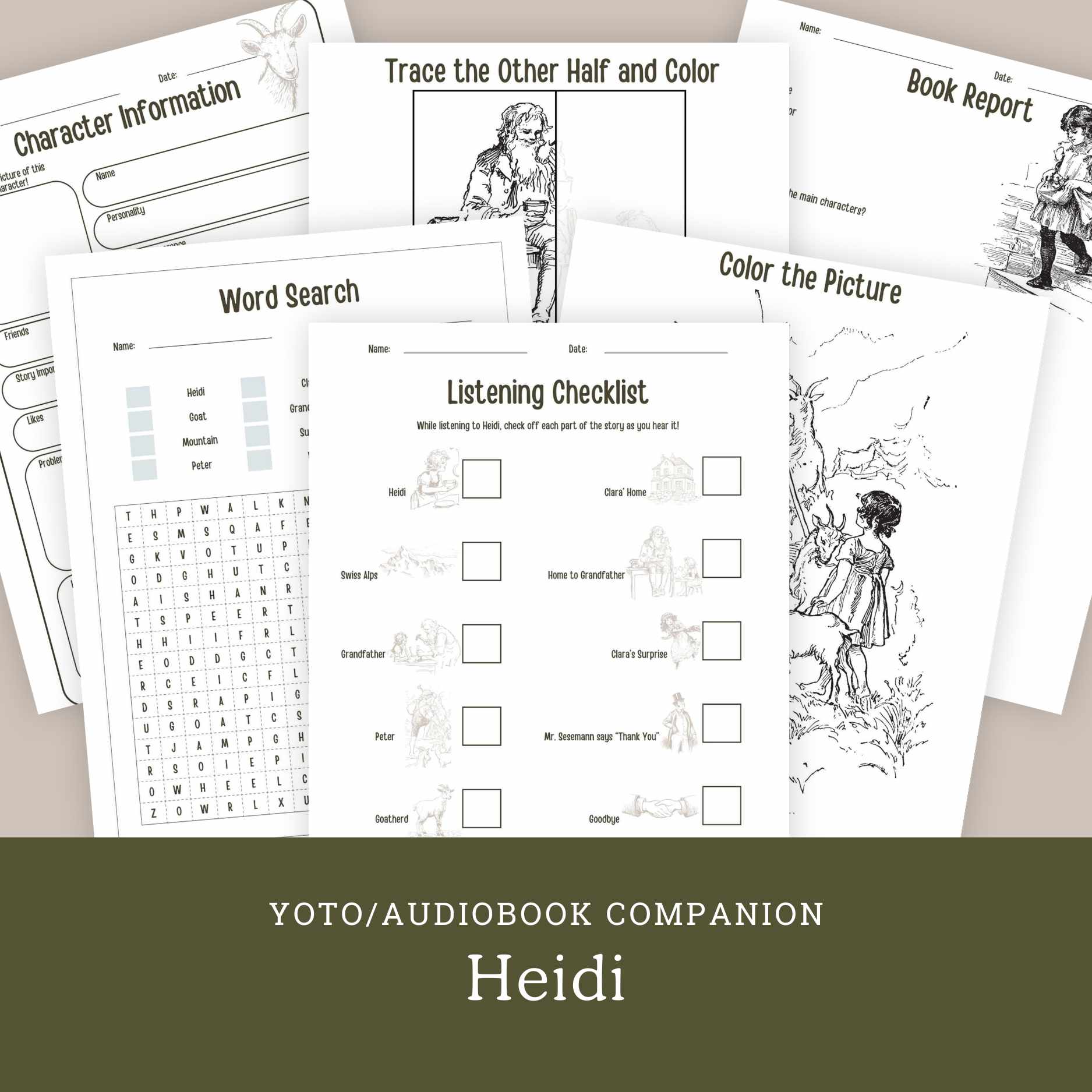 Heidi: Free Printable Worksheets and Activities for Heidi Yoto ...