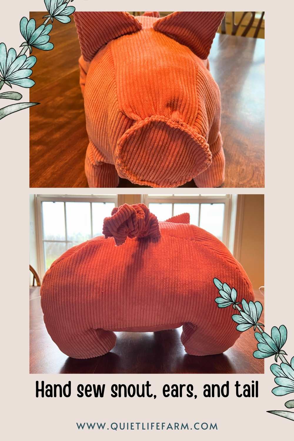 Free Pig Sewing Pattern: How to make a cute plush pig - Quiet Life Farm