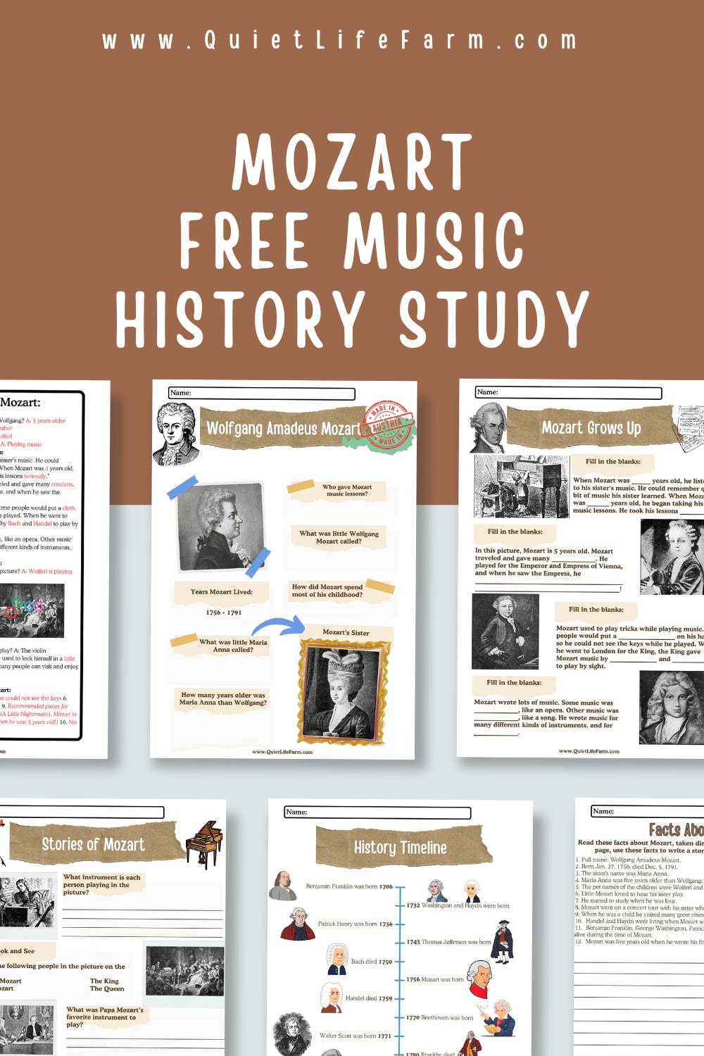 Mozart: Music History Worksheets - Quiet Life Farm