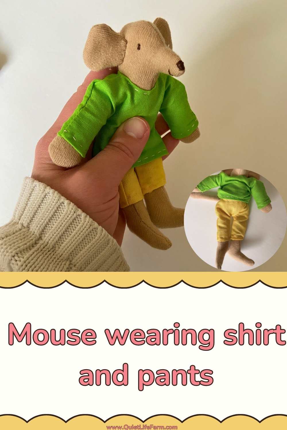 FREE PDF Sewing Pattern for 5" tall Mouse With Clothes - Quiet Life Farm