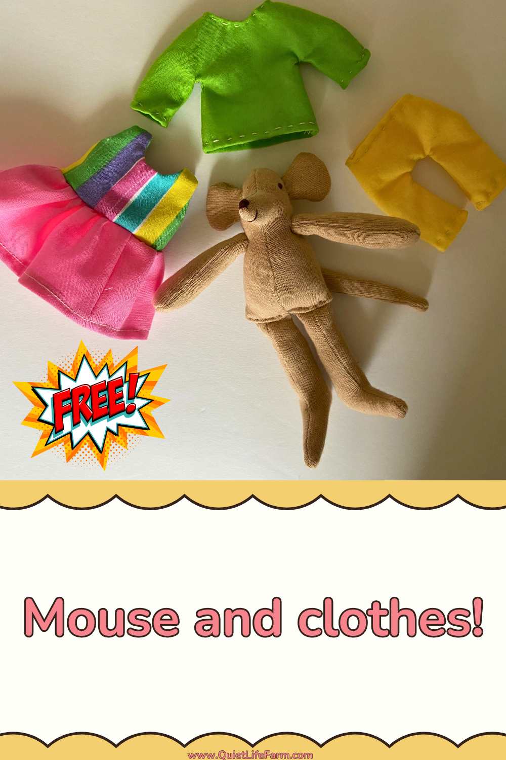 FREE PDF Sewing Pattern for 5" tall Mouse With Clothes - Quiet Life Farm