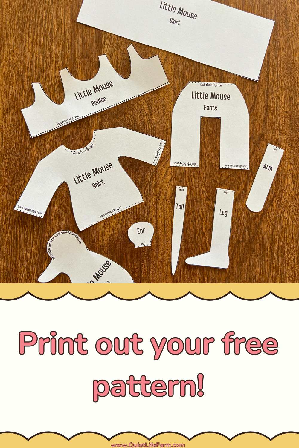 FREE PDF Sewing Pattern for 5" tall Mouse With Clothes - Quiet Life Farm