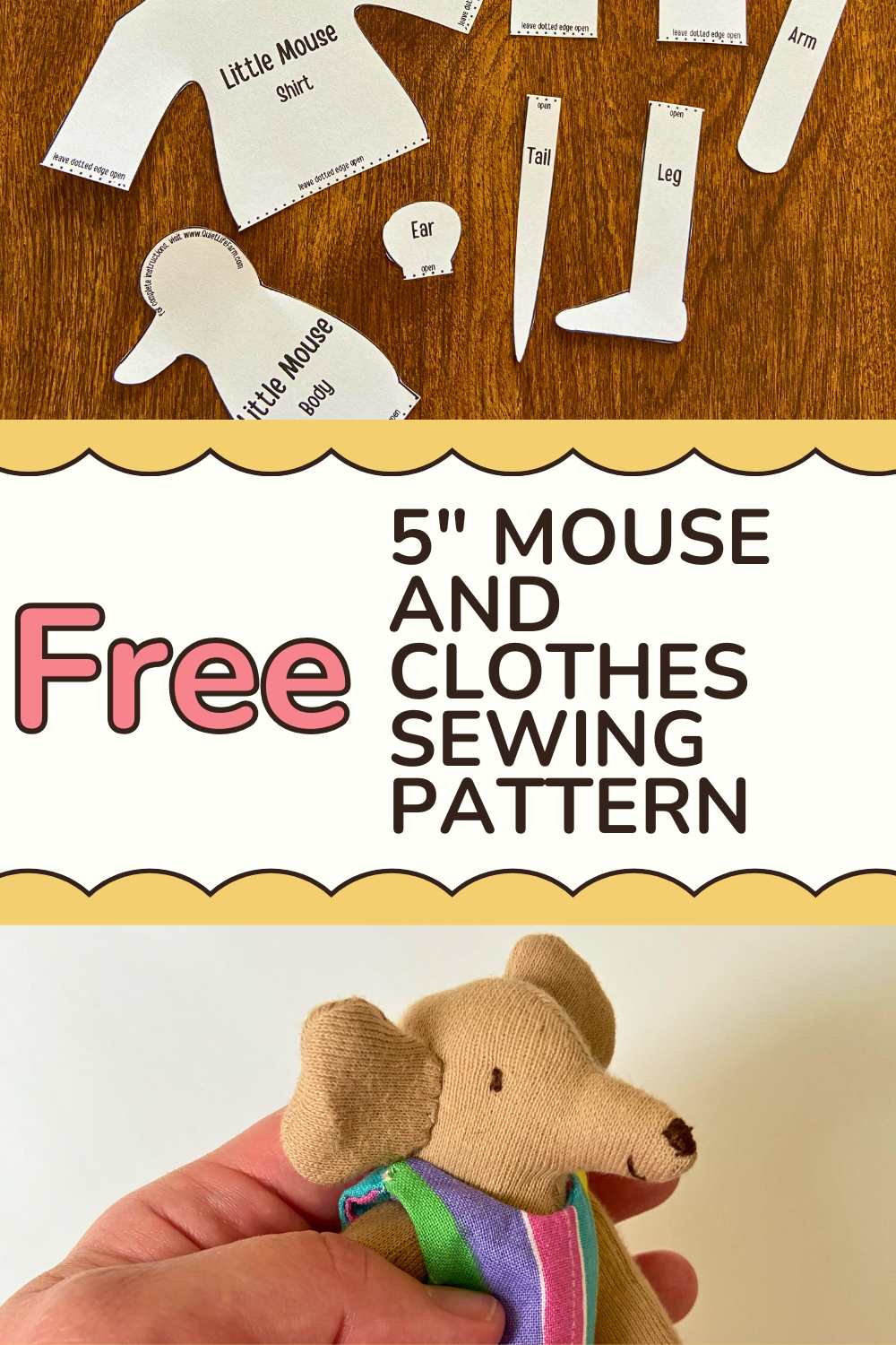 FREE PDF Sewing Pattern for 5" tall Mouse With Clothes - Quiet Life Farm