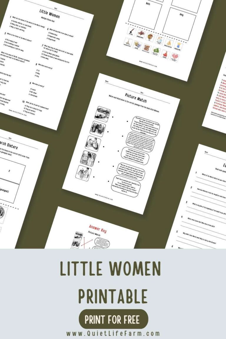 Free Little Women Worksheets Activities Louisa May Alcott - Quiet Life Farm